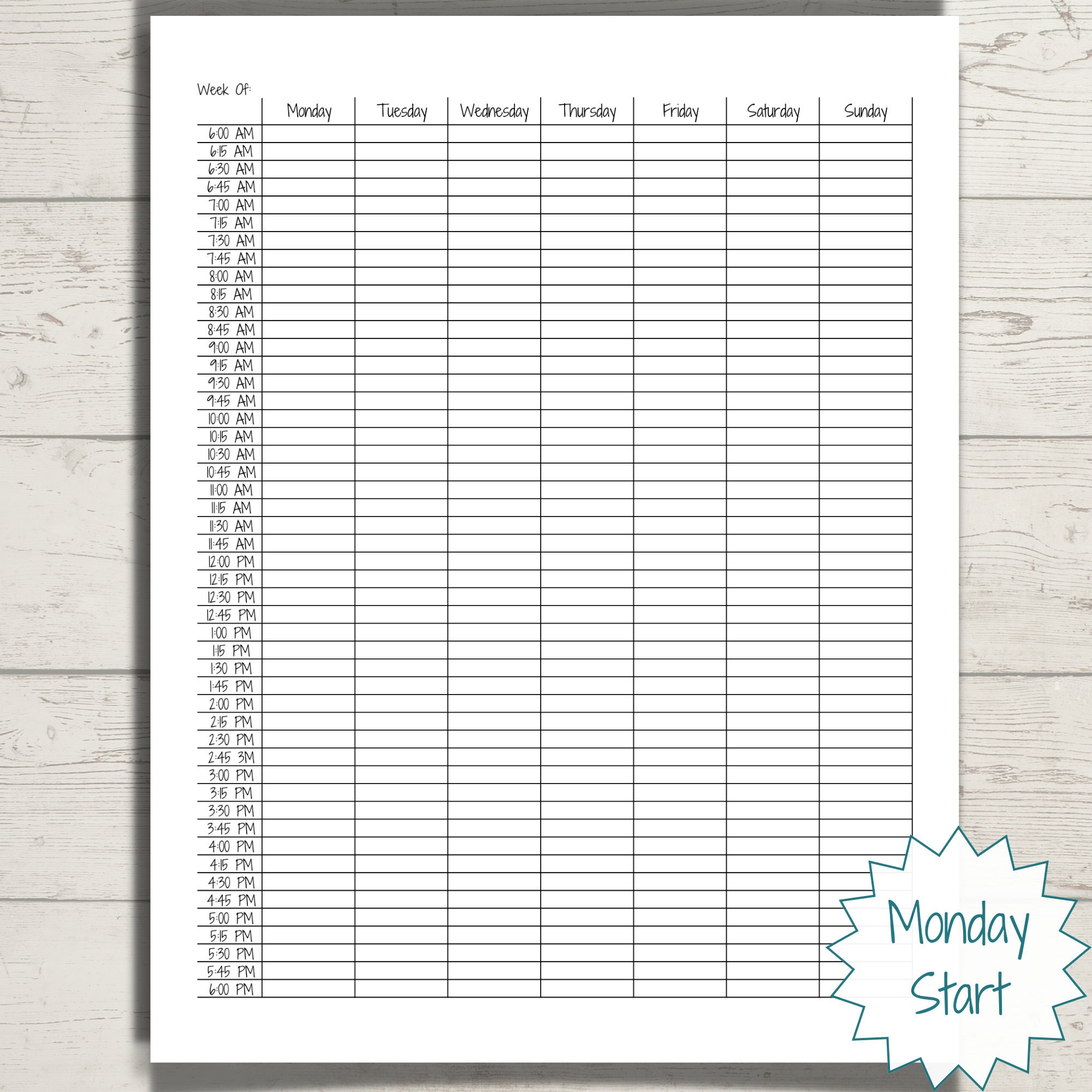 15 Minute Daily Planner, Schedule Chart, Weekly Schedule Printable ...