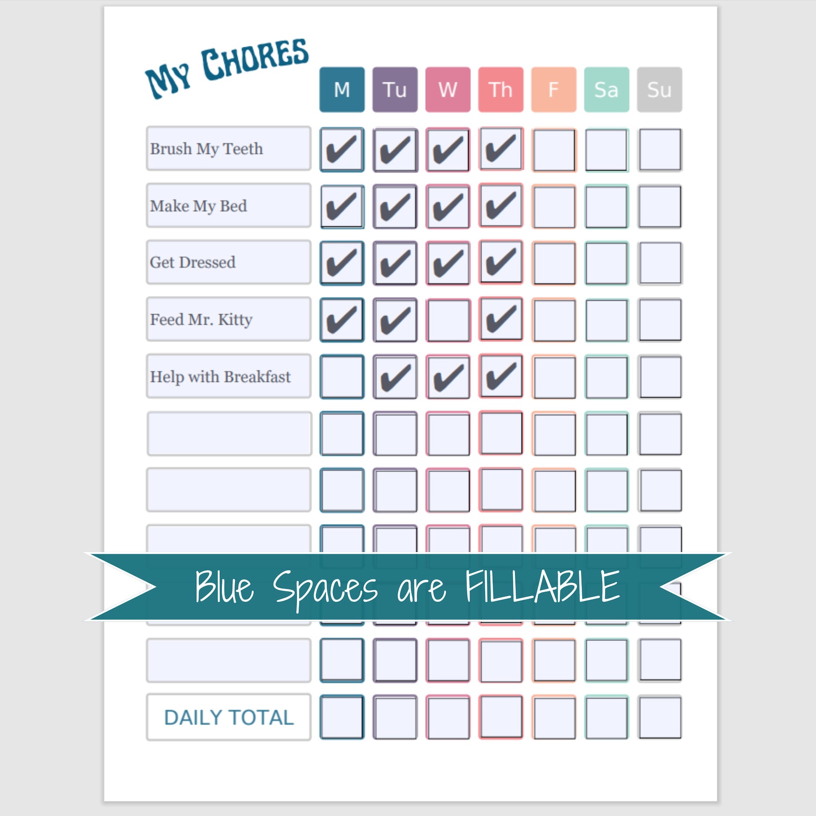 Chore Chart for Kids PDF, EDITABLE Chore Chart, Daily Chore Chart ...