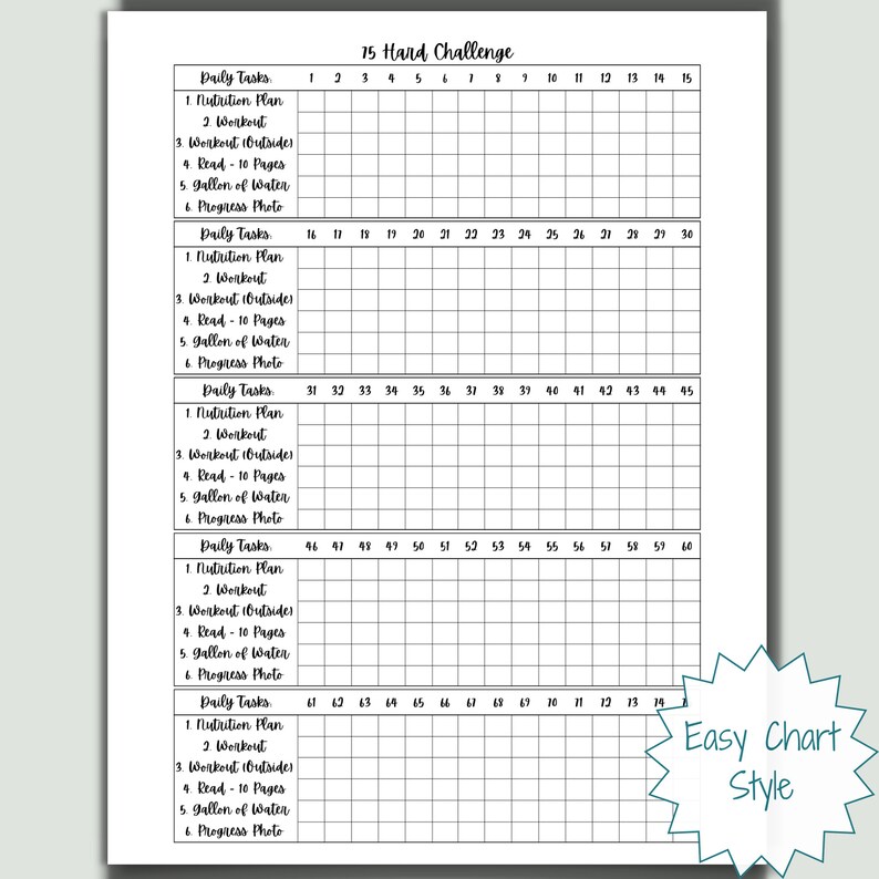 75 Hard Printable, 75 Hard Challenge, 75 Hard Checklist, Mental ...