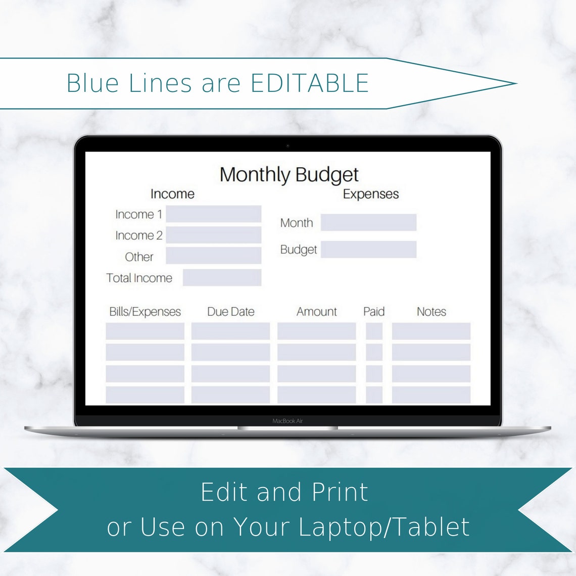 EDITABLE Budget Planner, Monthly Budget Template, Digital Budget - Etsy