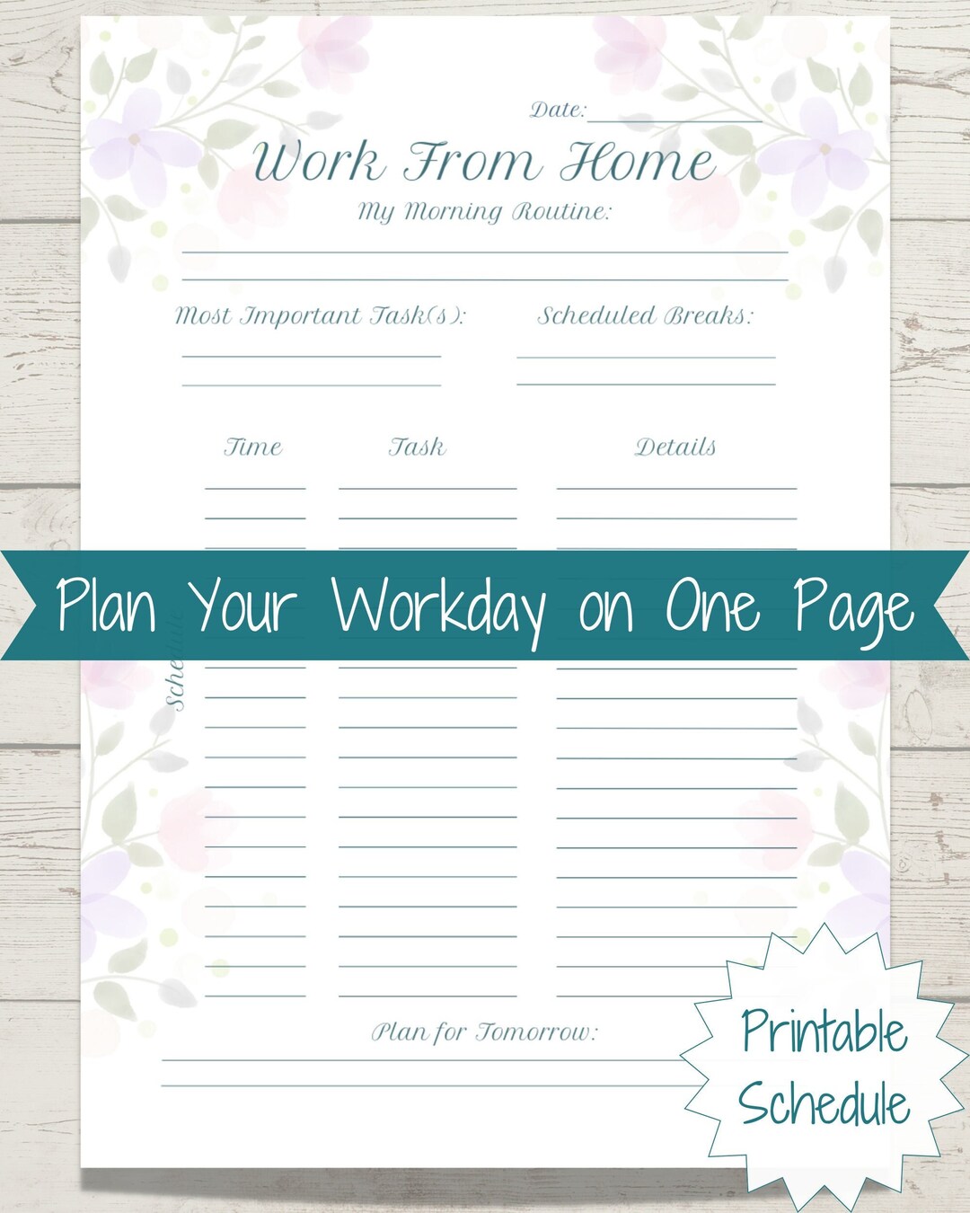 Work From Home Planner Insert, US Letter Size, A4, A5 Print, Digital ...