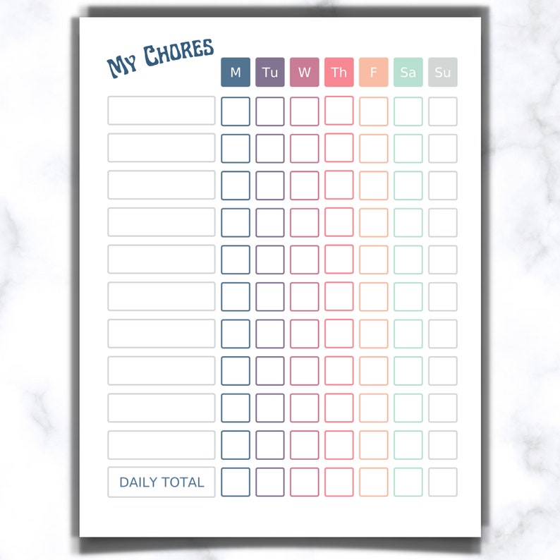 Chore Chart for Kids PDF, EDITABLE Chore Chart, Daily Chore Chart ...
