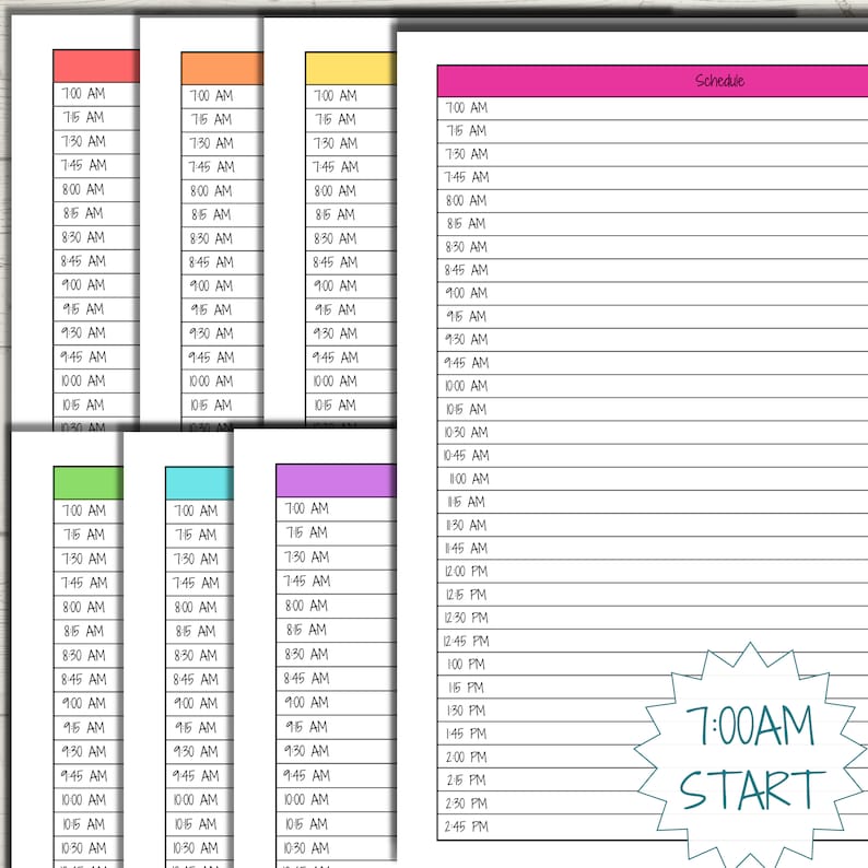 Daily Schedule Template: 15 Minute Time Blocks, Printable Planner ...