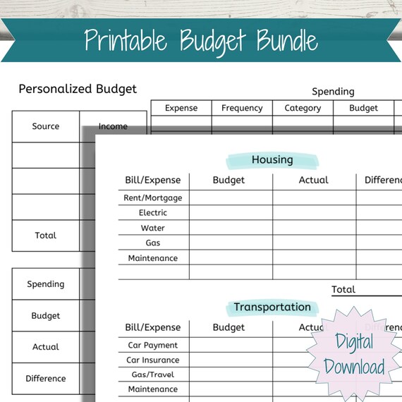 Budget Templated PDF Printable Budget Planner Paycheck - Etsy