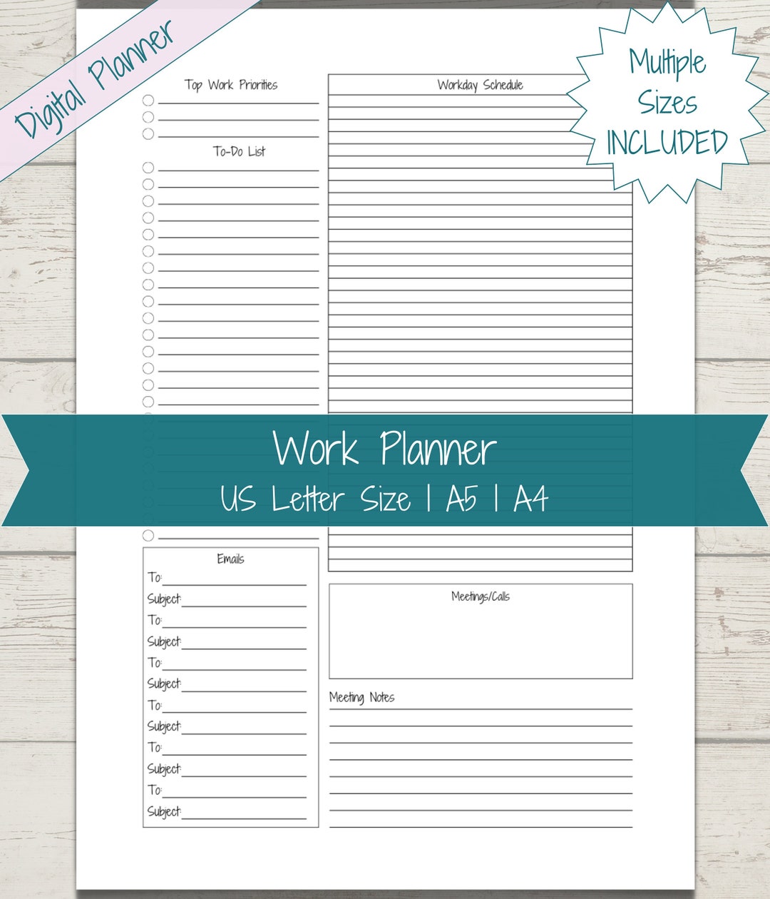 Work From Home Daily Planner: Printable Full Page (digital Download) - Etsy