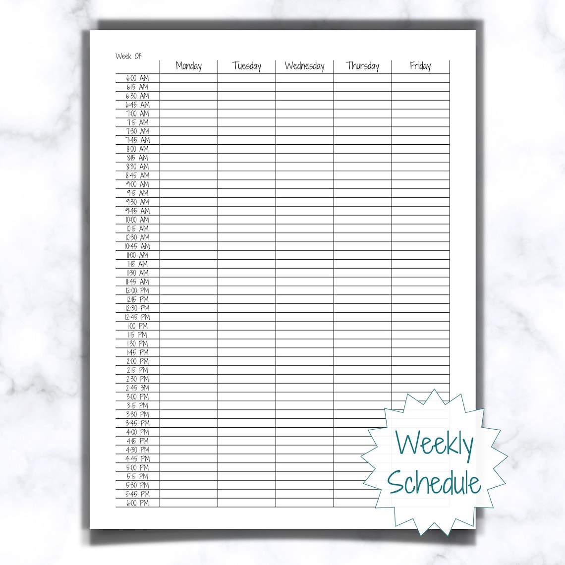 Time Block Schedule, Daily and Weekly Schedule With 15 Minute ...