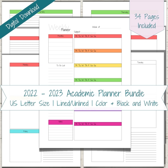 Academic Planner 2022-2023 Academic Weekly Planner Weekly - Etsy