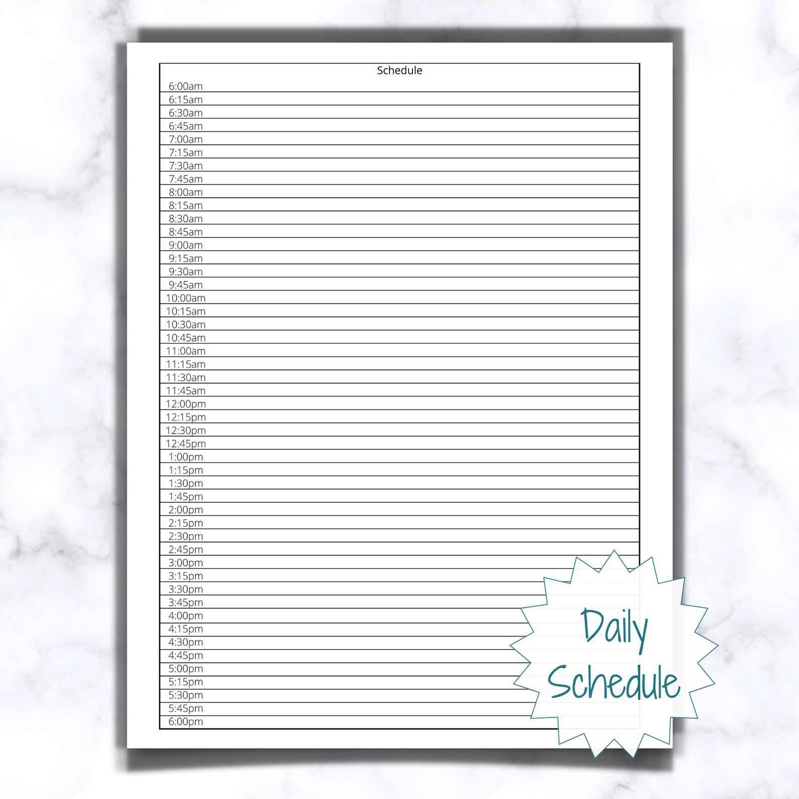 Time Block Schedule, Daily and Weekly Schedule With 15 Minute ...