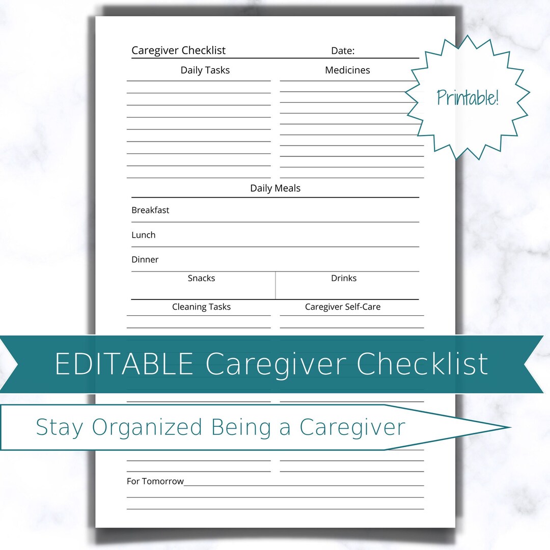 EDITABLE Caregiving Checklist, Caregiver Planner, Medication Checklist ...