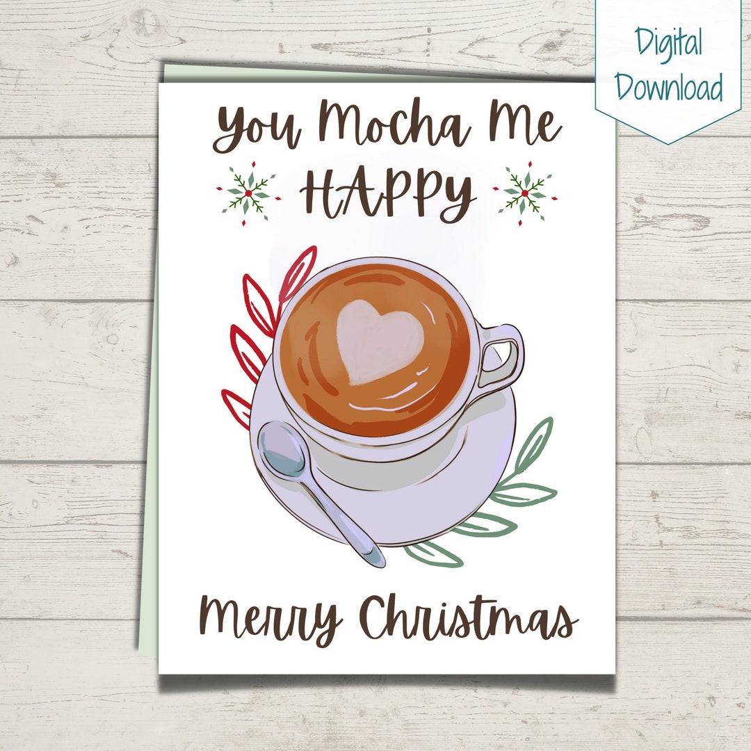 Printable Christmas Card, Coffee Themed Christmas Card, Husband ...