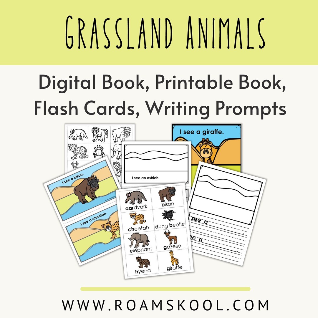 Grassland Animals Books, Writing Prompts, Flash Cards, and Create Your ...