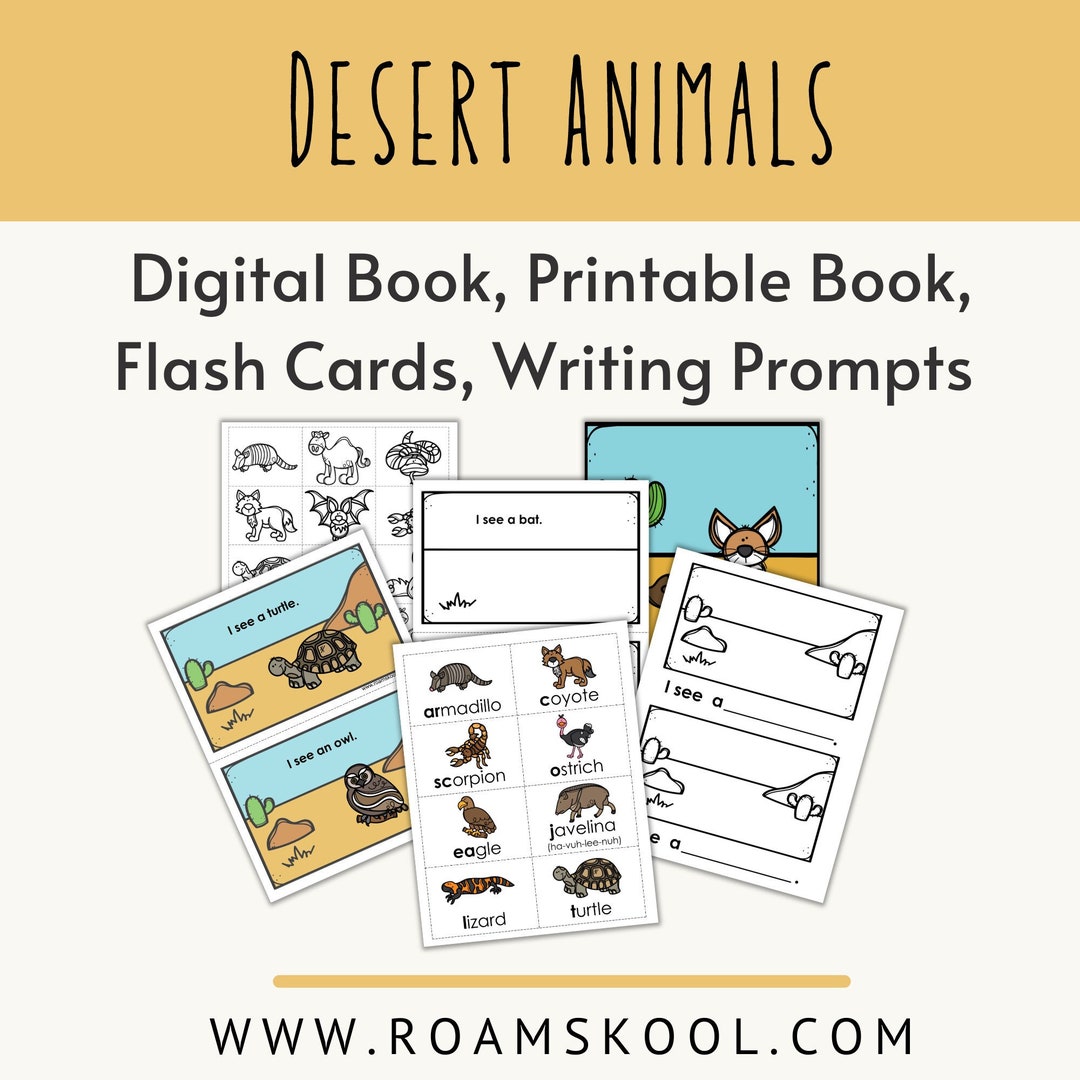 Desert Animals Books, Writing Prompts, Flashcards, and Coloring Book - Etsy