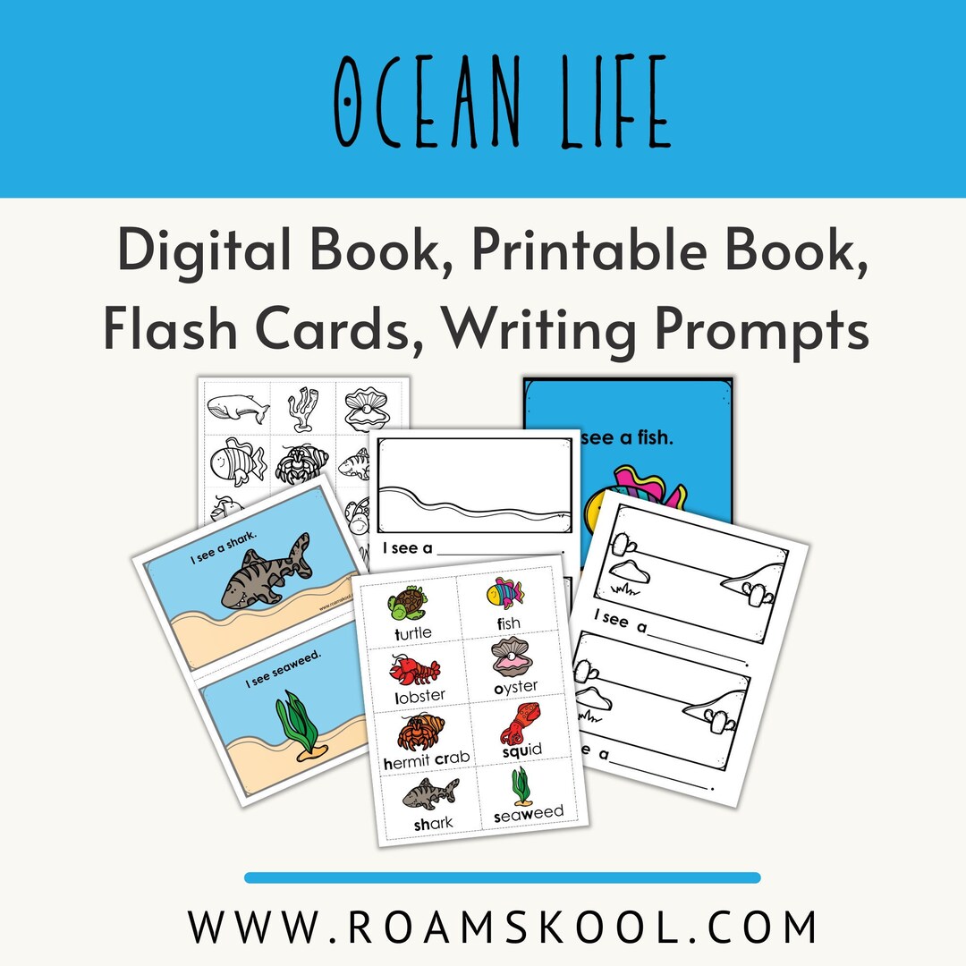 Ocean Life Learning Bundle, Flash Cards, Writing Prompts (printable PDF ...
