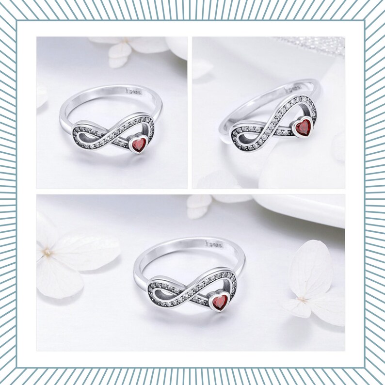 100% 925 Sterling Silver Infinity Love Forever Heart Clear CZ Finger ...