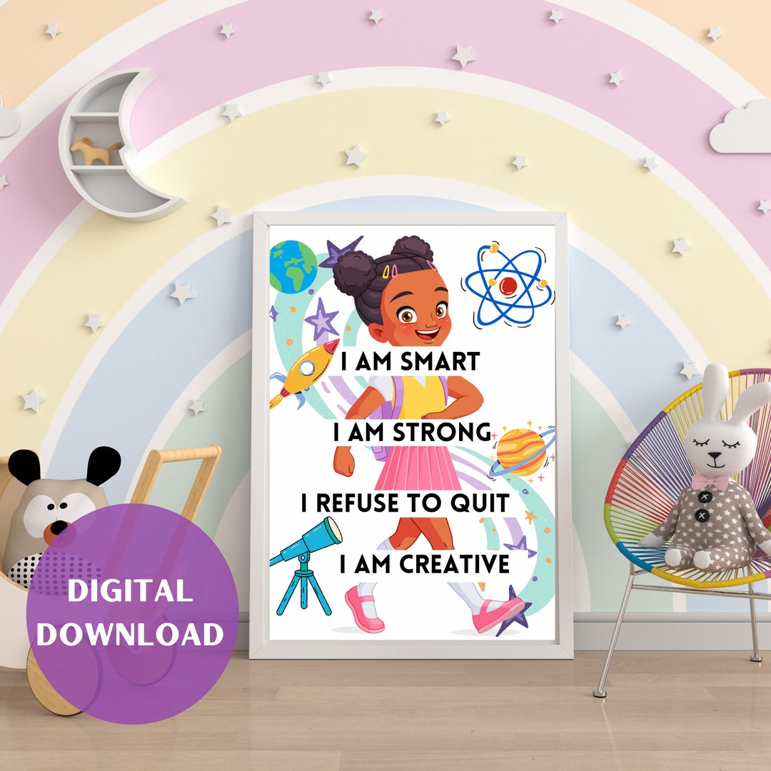 I Am Smart Positive Affirmation for Kids, Kids Room Decor Girl ...