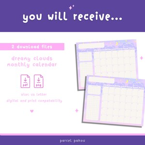 Printable Monthly Planner Dreamy Clouds / Blank Desk Calendar / Cute ...