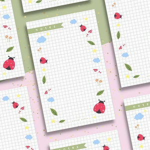 Kawaii Ladybug Notepad / Cute Spring Garden Grid Stationery / to Do ...