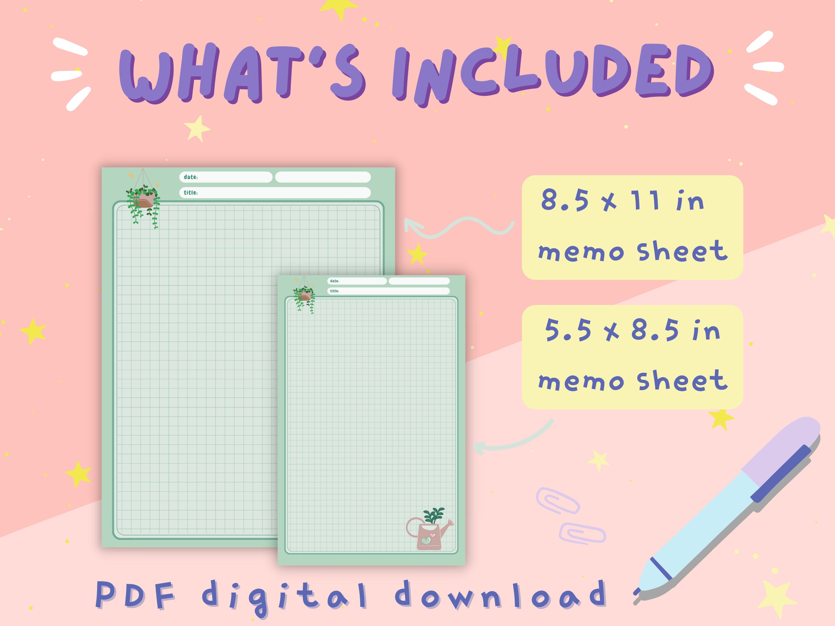 Plant Note Page Printable Green Grid Note Paper Plant - Etsy