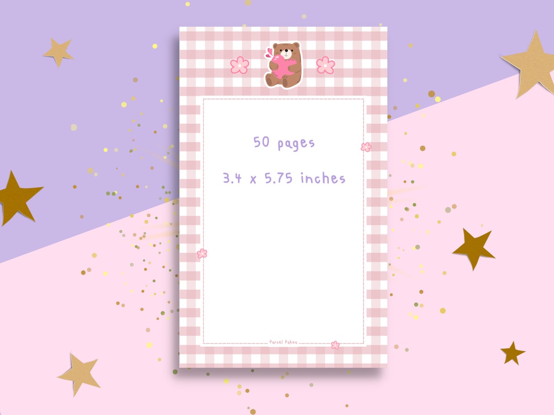 Cute Pink Bear Notepad / Kawaii Spring Flower Stationery / to Do List ...