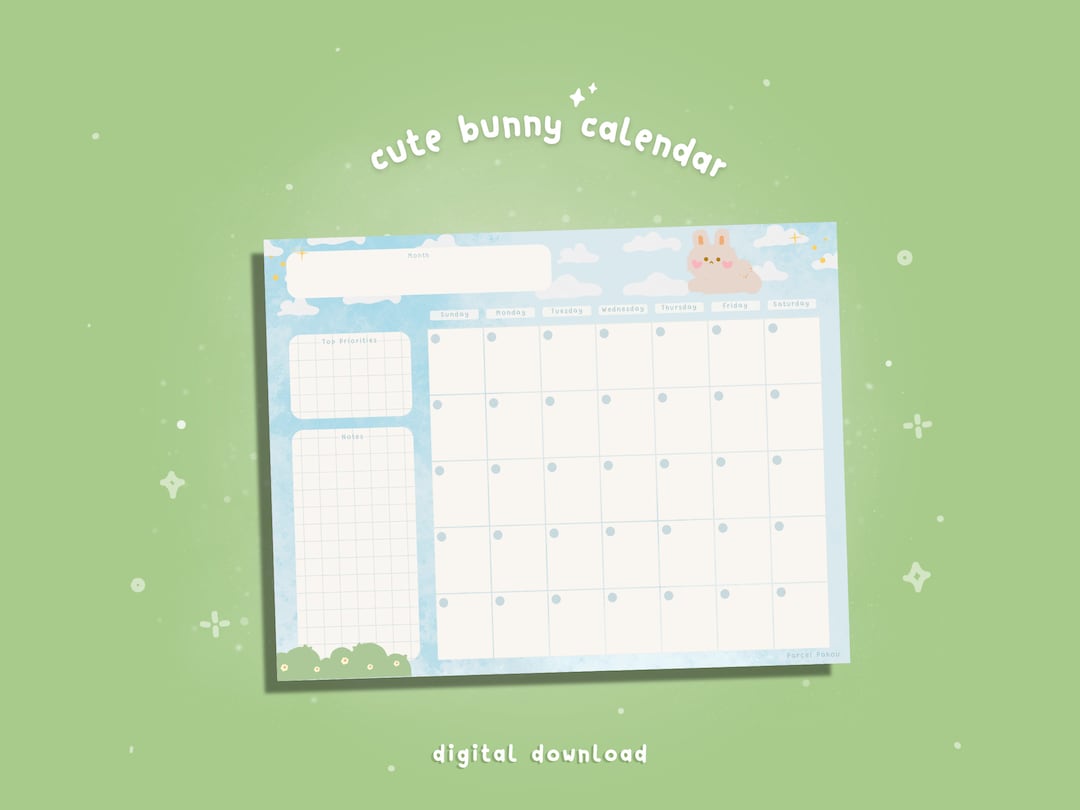 Printable Monthly Planner Blue Sky / Blank Desk Calendar / Cute 2025 ...