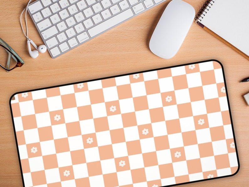 Pastel Desk Mat With Checkered Flowers Cute Checkerboard - Etsy