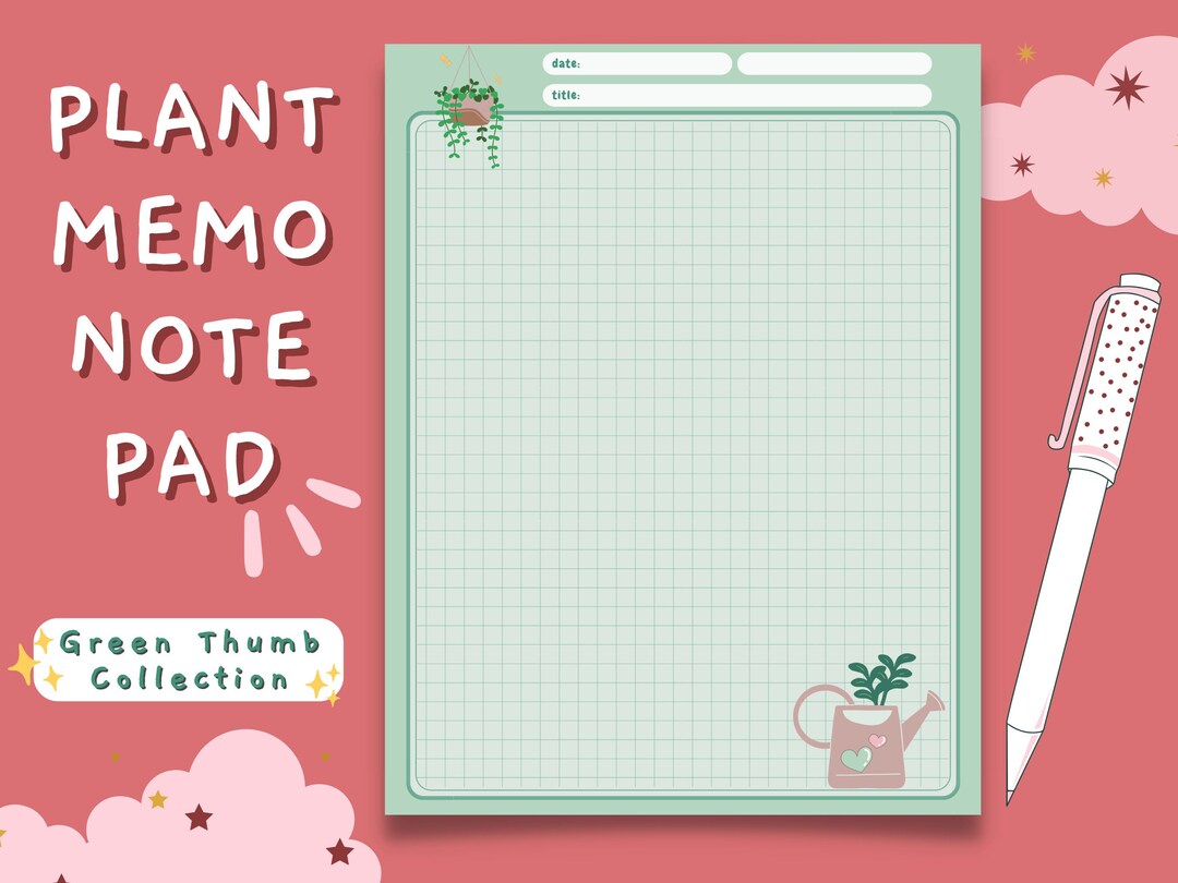 Plants Notepad Grid Memo Paper Green Plant Writing Paper - Etsy