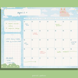 Printable Monthly Planner Blue Sky / Blank Desk Calendar / Cute 2025 ...