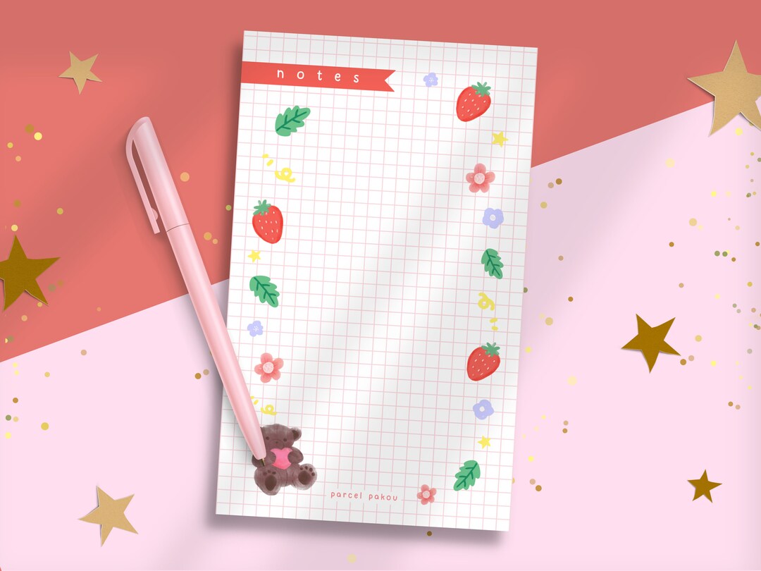 Kawaii Bear Strawberry Notepad / Cute Spring Grid Stationery / to Do ...