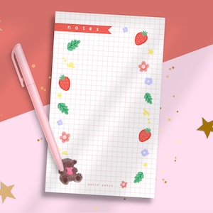 Kawaii Bear Strawberry Notepad / Cute Spring Grid Stationery / to Do ...