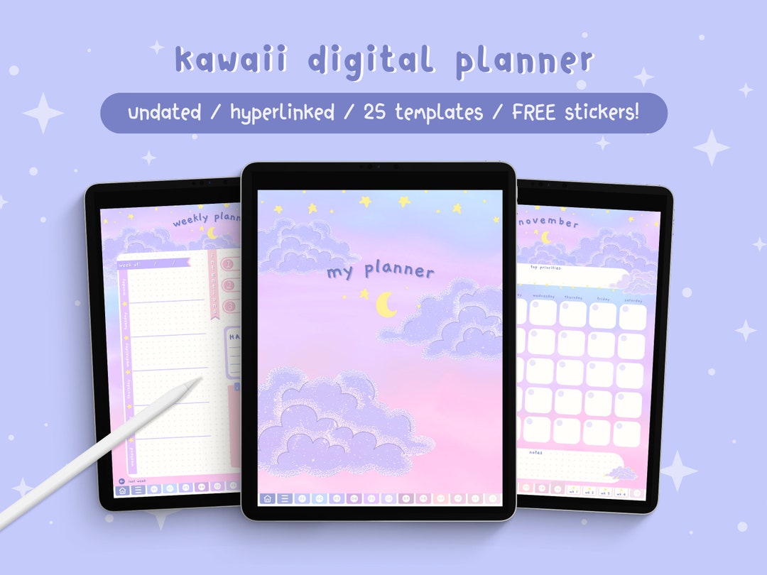 Undated Digital Planner / Cute Goodnotes Planner / 2025 Kawaii iPad ...