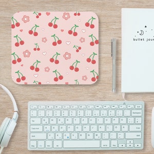 Cute Aesthetic Mouse Pad Small Pink Cherry Pattern Mouse Mat | Pastel ...