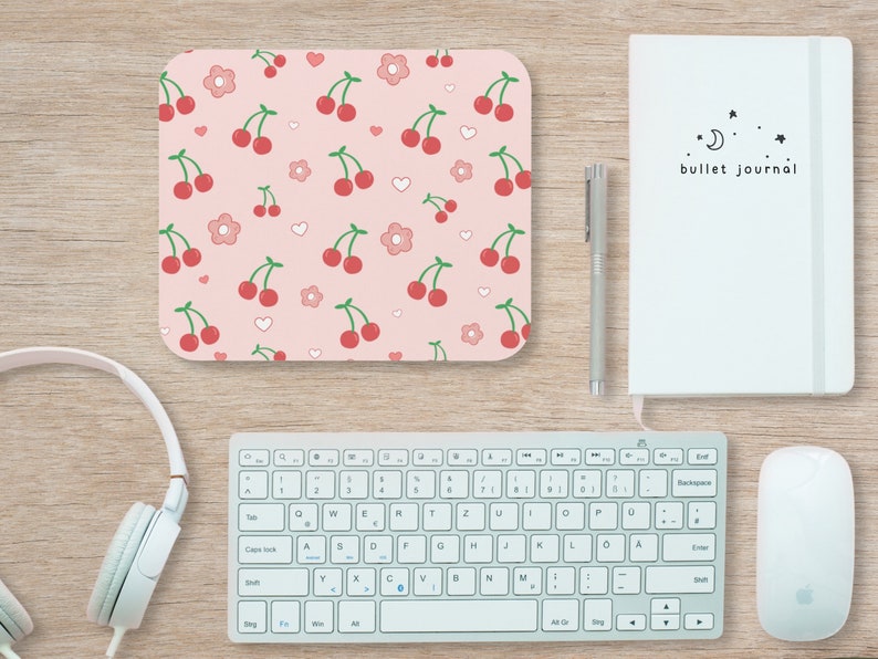 Cute Aesthetic Mouse Pad Small Pink Cherry Pattern Mouse Mat - Etsy