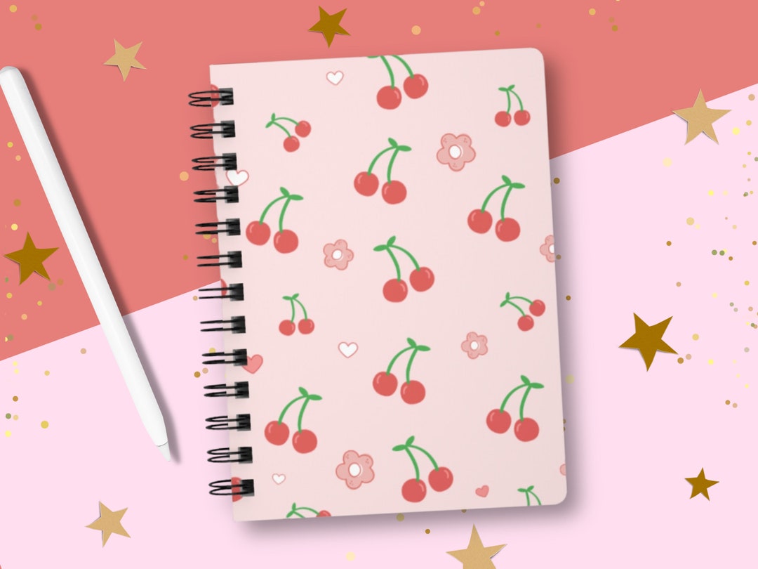Cute Spiral Notebook / Pink Cherry and Flower Stationery / Lined Paper ...