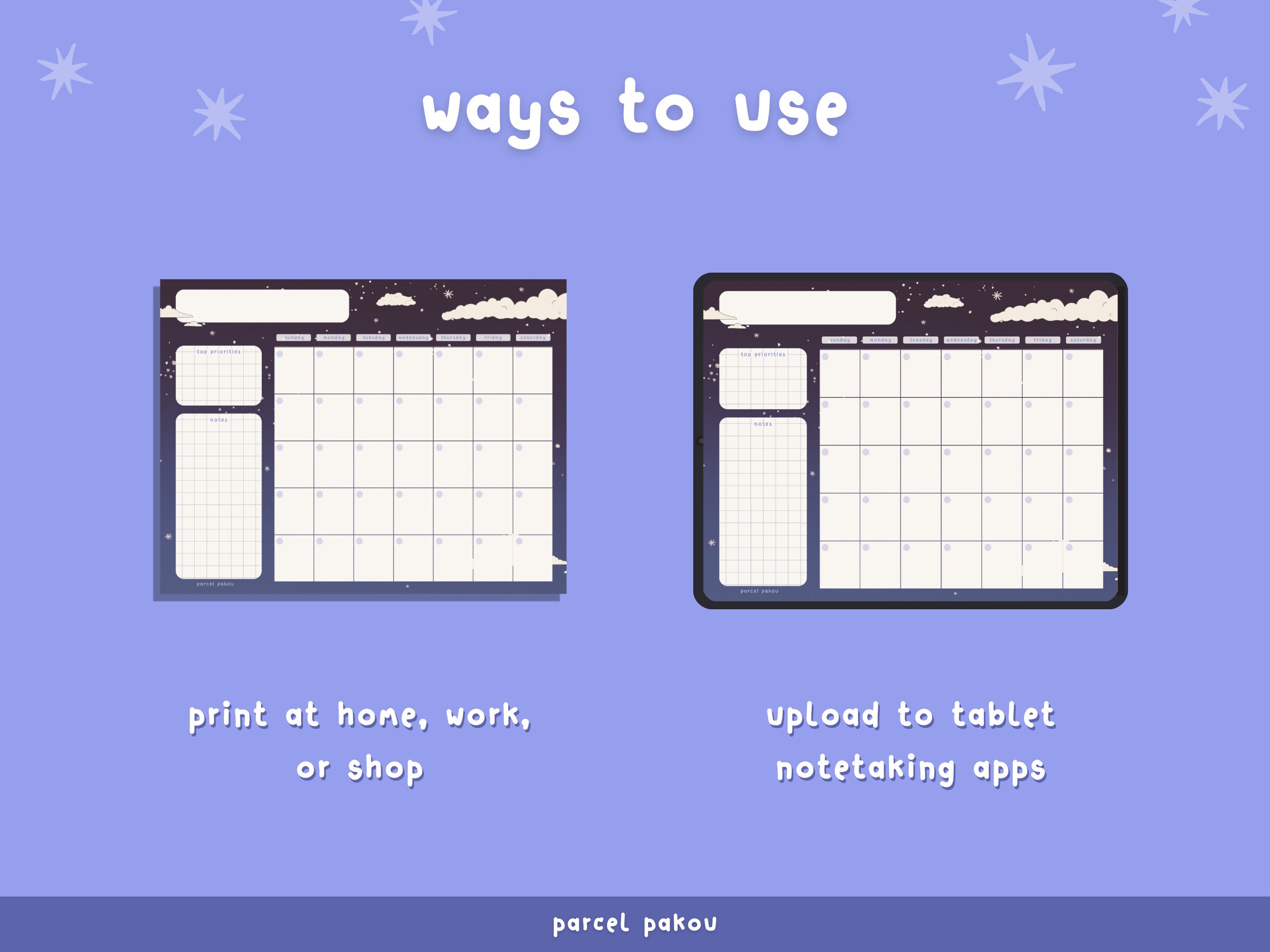 Printable Monthly Planner Clouds / Blank Desk Calendar / Cute 2025 ...