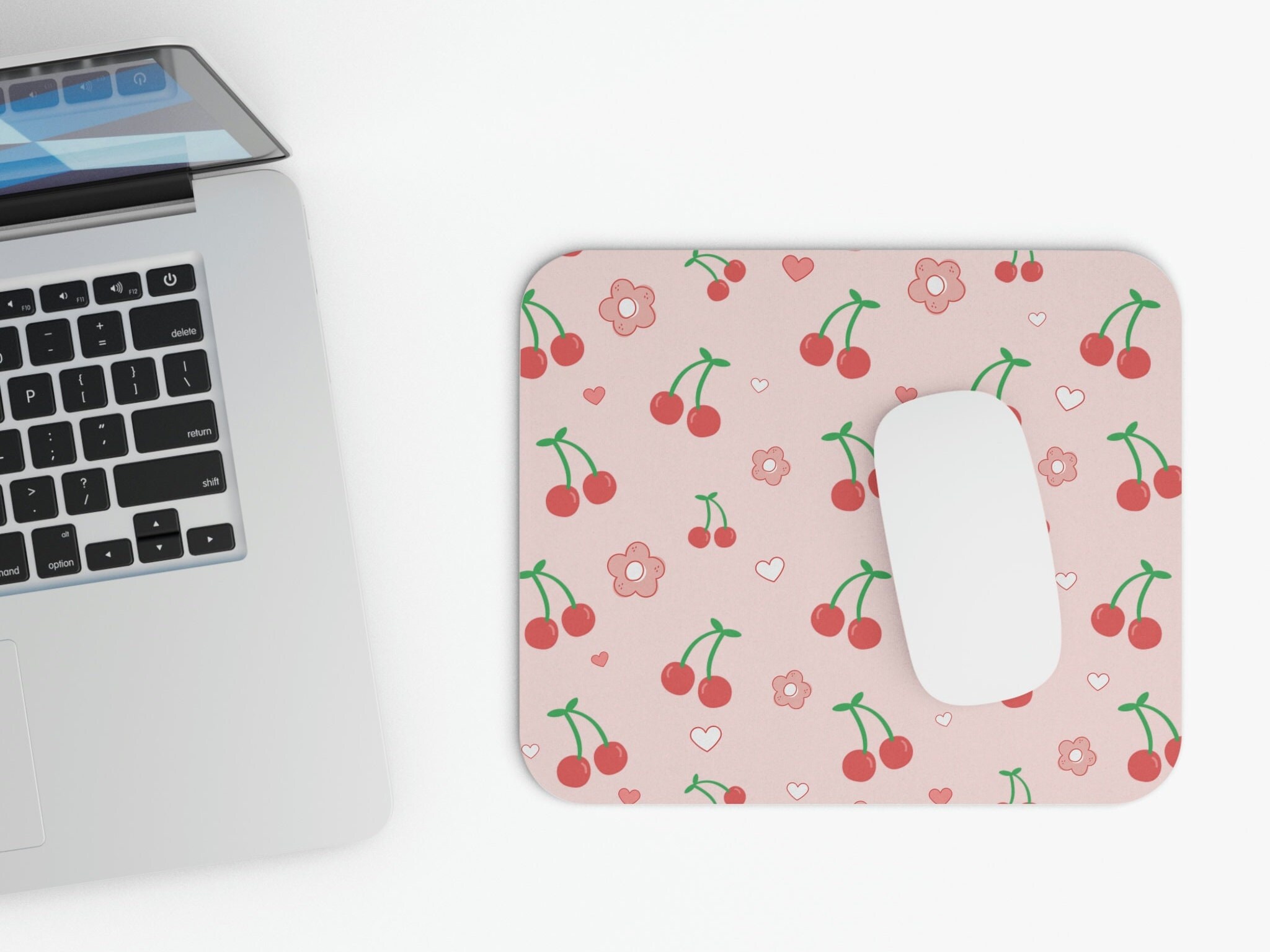 Cute Aesthetic Mouse Pad Small Pink Cherry Pattern Mouse Mat | Pastel ...