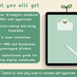 Cute Green Digital Notebook With Tabs / Kawaii Plants Digital Planner ...