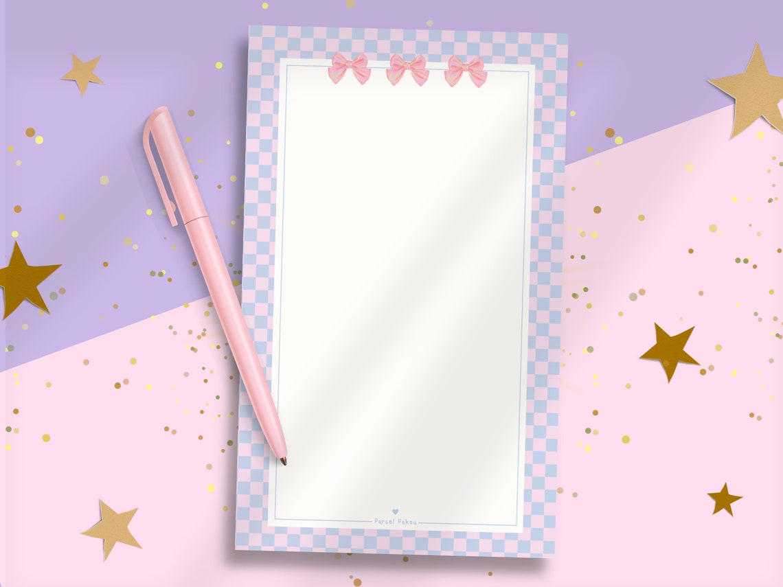 Cute Pink Bow Notepad / Coquette Cute Blue Stationery / to Do - Etsy