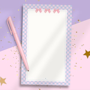 Cute Pink Bow Notepad / Coquette Cute Blue Stationery / to Do List Memo ...