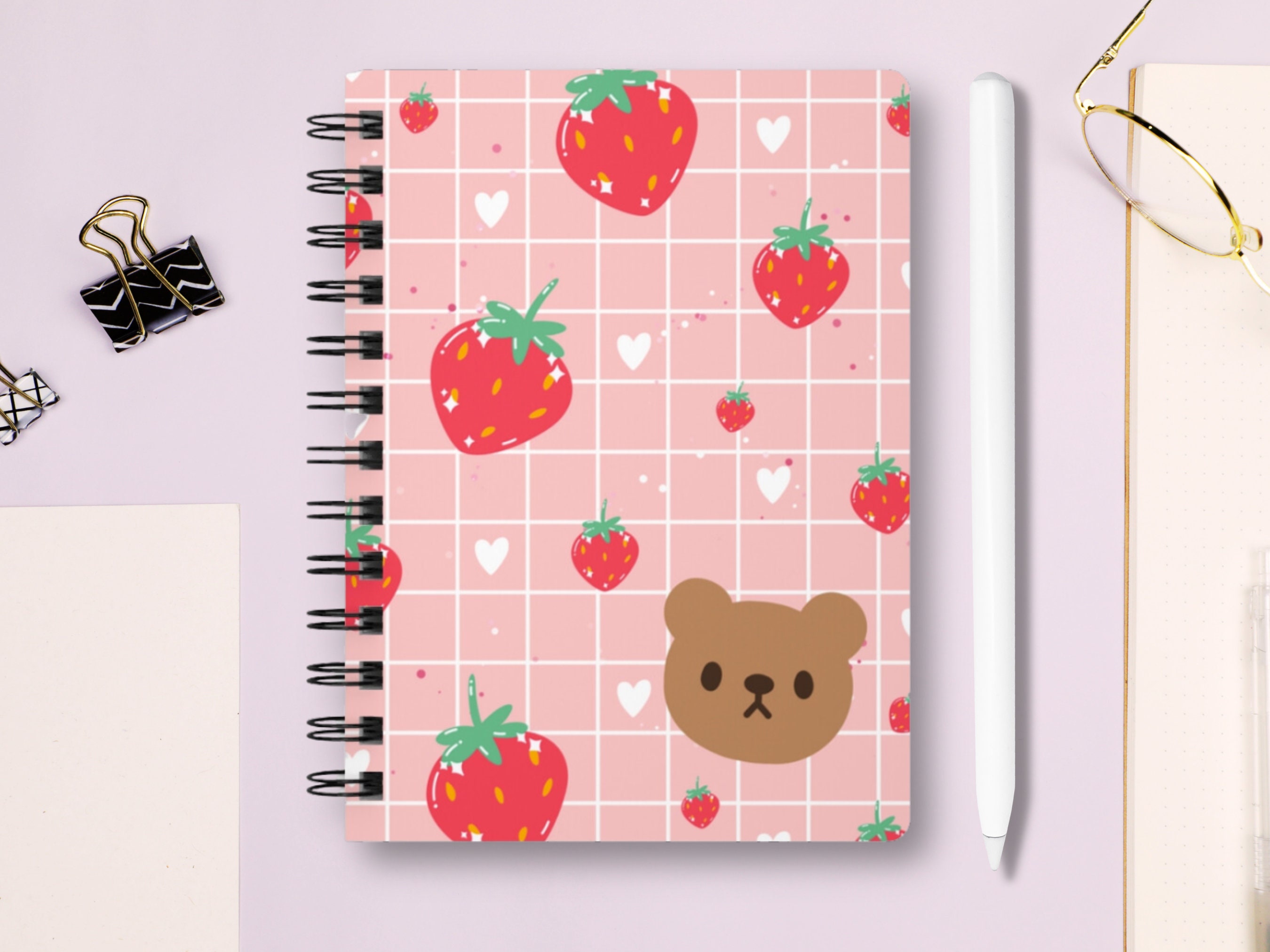 Cute Strawberry Bear Spiral Notebook / Lined Paper Pink - Etsy