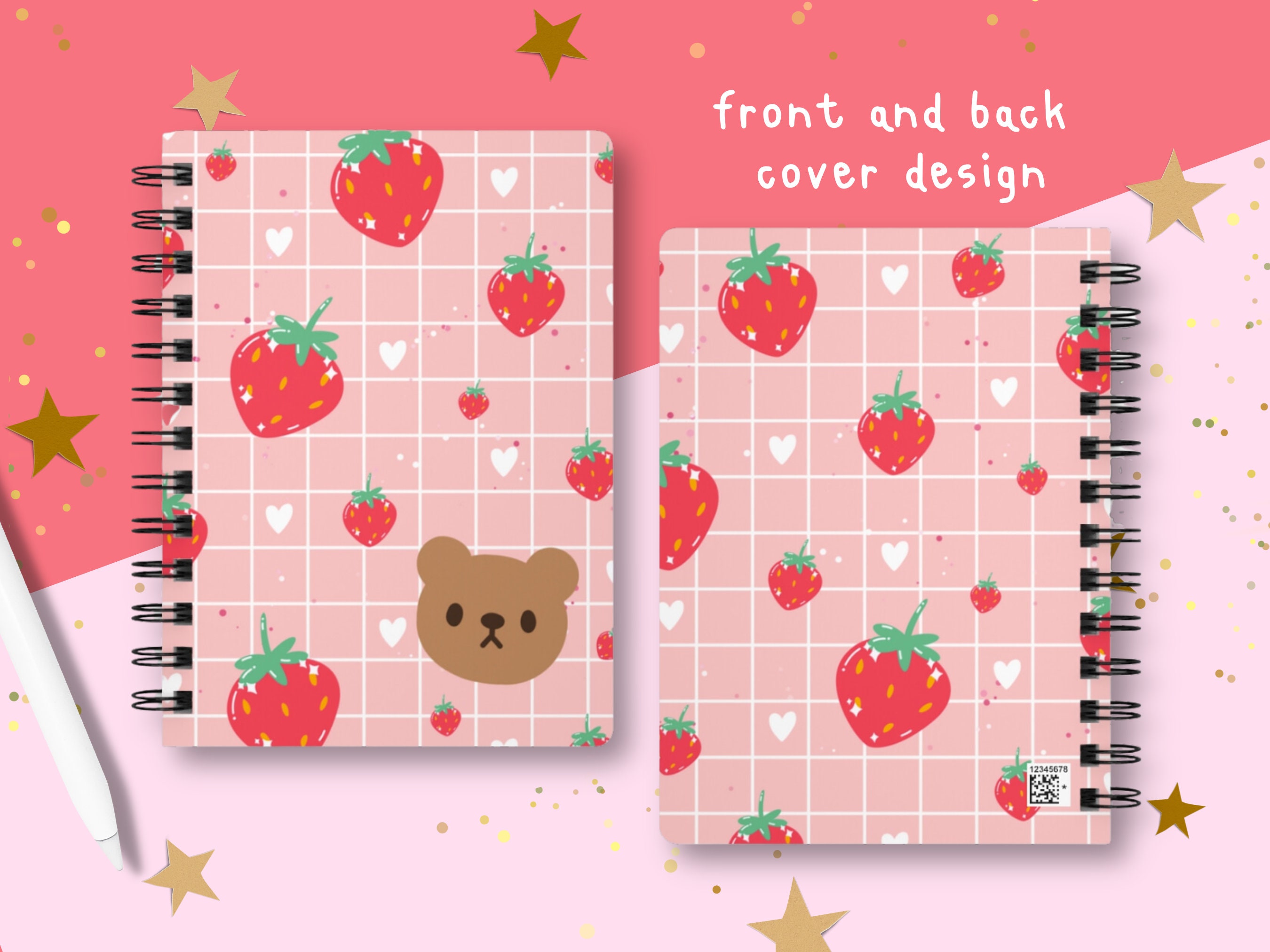 Cute Strawberry Bear Spiral Notebook / Lined Paper Pink - Etsy