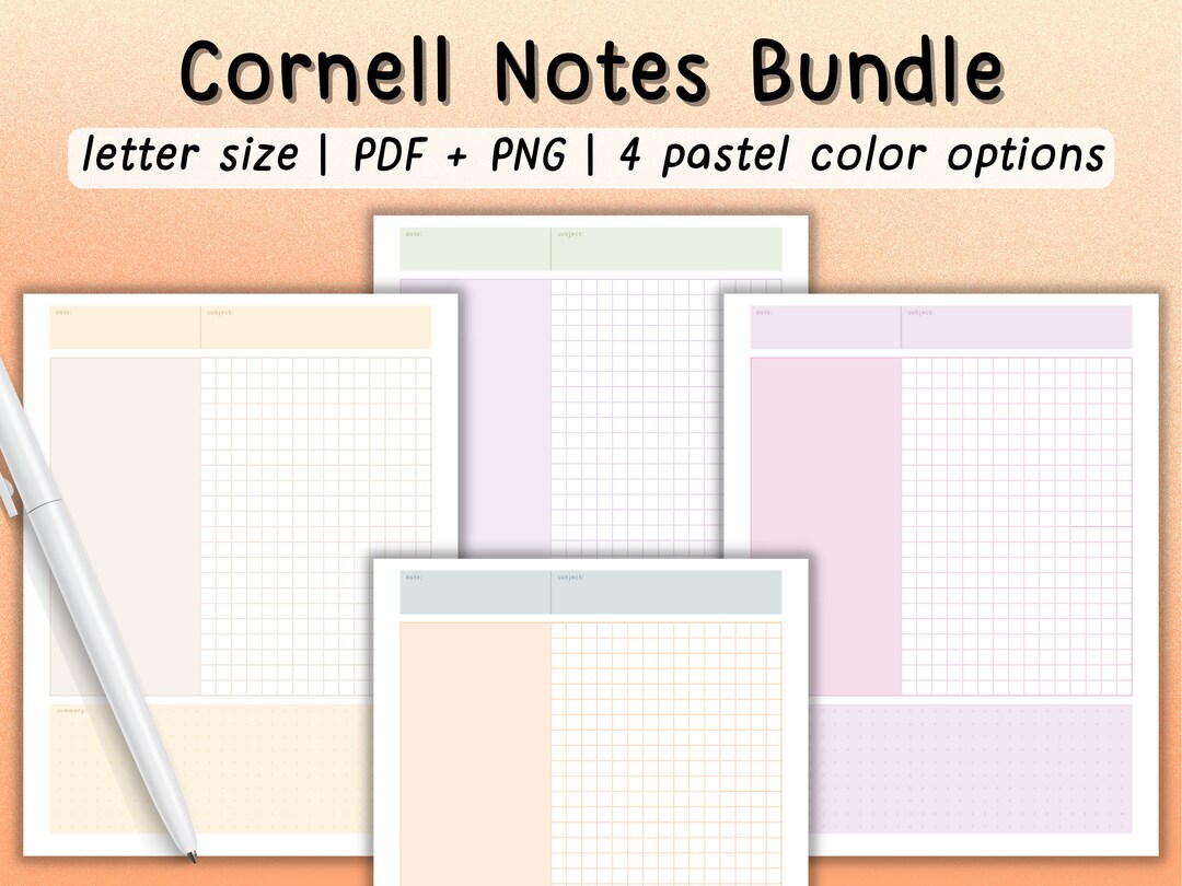 Digital Paper Template Cornell Notes Printable Pastel Note - Etsy