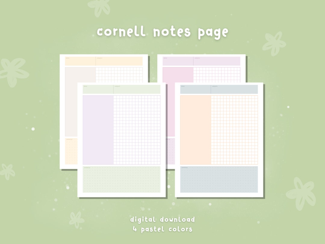 Digital Paper Template, Cornell Notes Printable / Pastel Note Paper ...