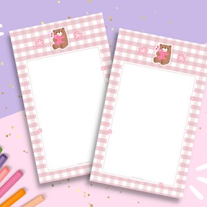 Cute Pink Bear Notepad / Kawaii Spring Flower Stationery / to Do List ...