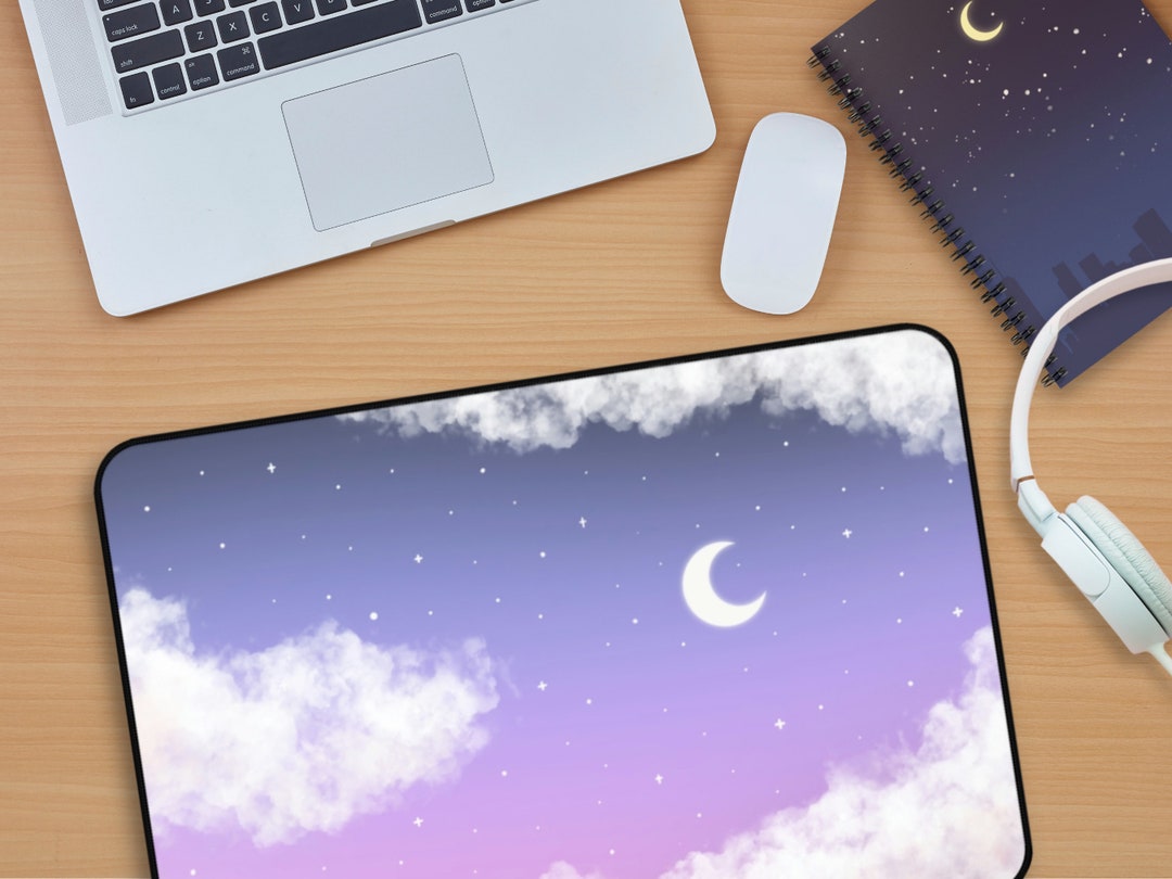 Pastel Goth Desk Mat Cute Clouds | Blue Black Purple Celestial Large ...