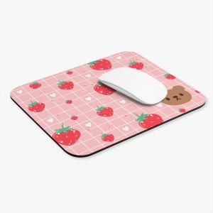 Cute Pink Mouse Pad / Small Kawaii Bear Mouse Mat / Kawaii Strawberry ...