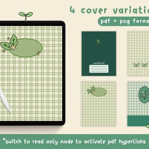 Cute Green Digital Notebook With Tabs / Kawaii Plants Digital Planner ...