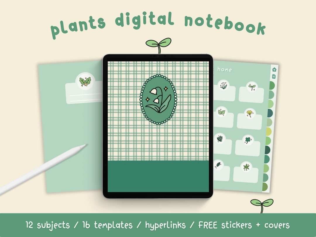 Cute Green Digital Notebook With Tabs / Kawaii Plants Digital Planner ...