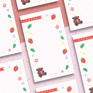Kawaii Bear Strawberry Notepad / Cute Spring Grid Stationery / to Do List Memo Pad / Writing Pad ...
