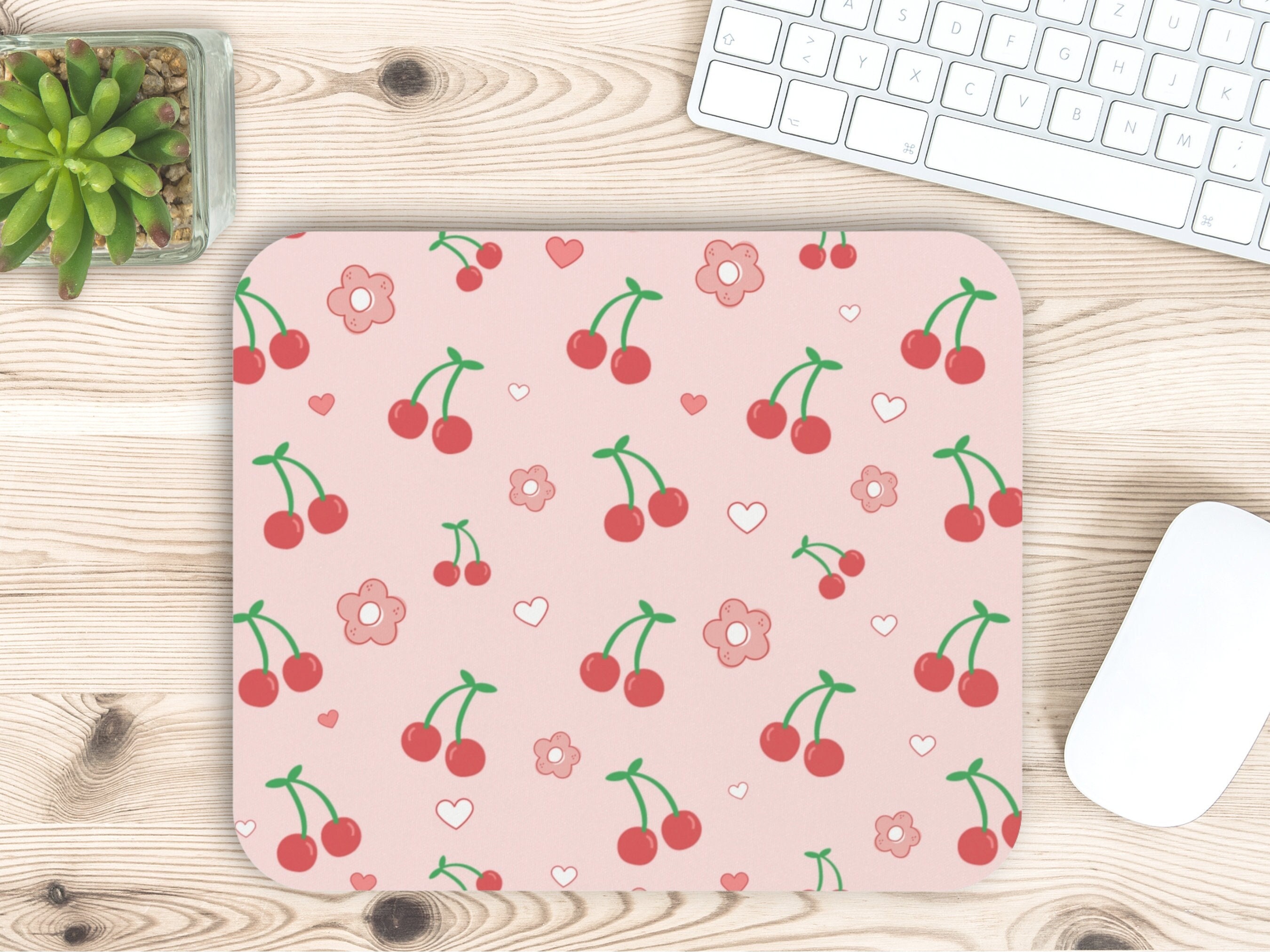 Cute Aesthetic Mouse Pad Small Pink Cherry Pattern Mouse Mat - Etsy