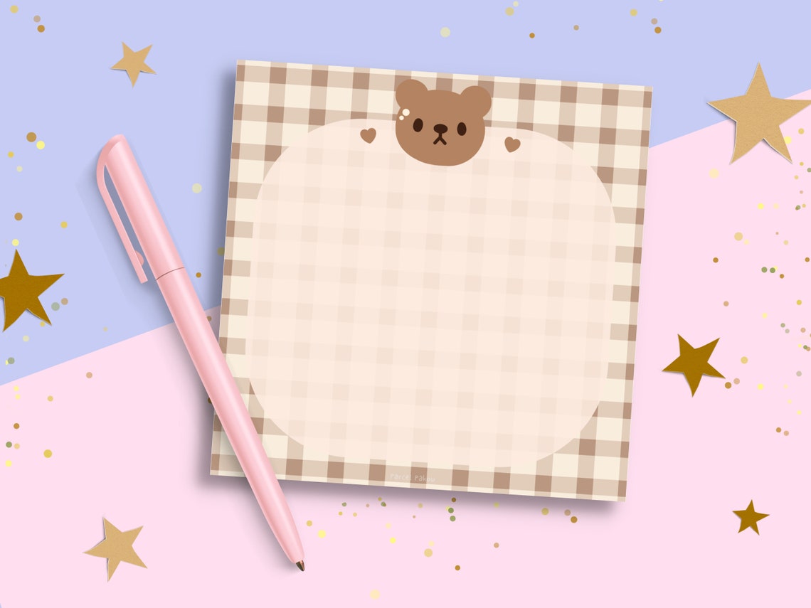 Kawaii Bear Notepad / Cute Gingham Stationery / to Do List Memo Pad / Writing Pad Gifts for ...